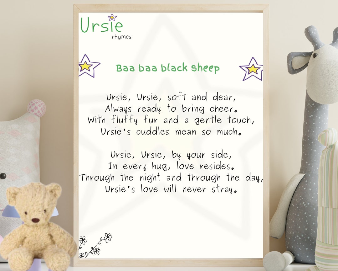 Baa Baa Black Sheep Coral Pastel Minimalist Ursie Rhymes Wall Art Baby ...