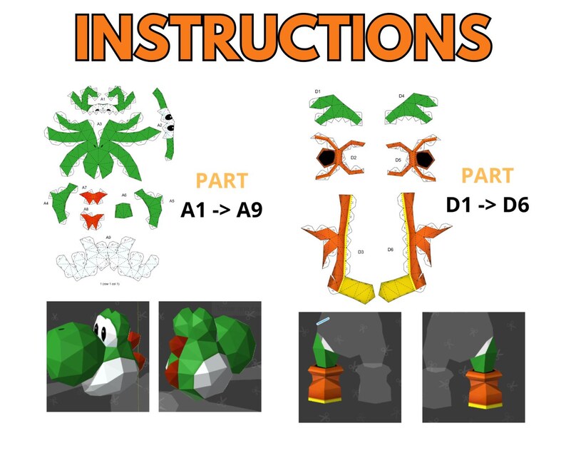 Papercraft Yoshi Template - Fun Paper Model for Mario Fans, Low Poly 3D ...