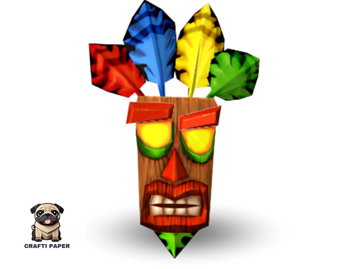 Aku Aku Mask Papercraft - 3D Room Decor, Low Poly, 3D Papercraft PDF ...