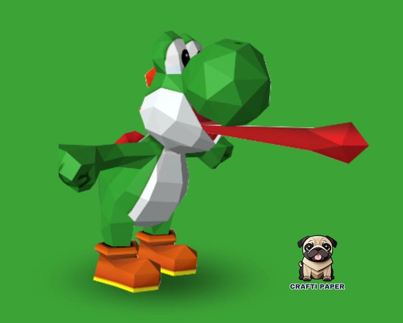Papercraft Yoshi Template - Fun Paper Model for Mario Fans, Low Poly 3D ...