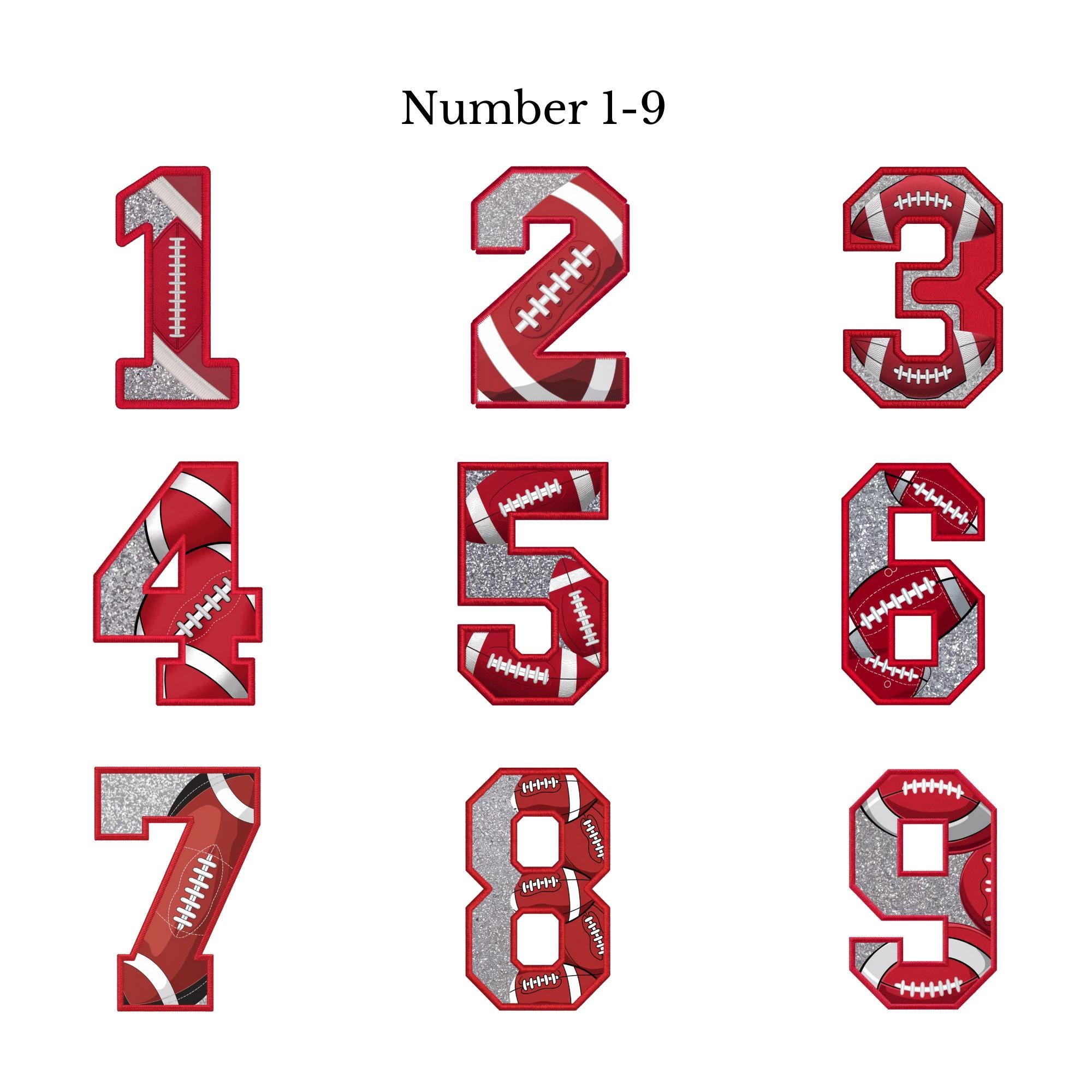 Red Football Alphabet Clipart A-Z, Numbers 0-9 | Faux Embroidery Stitch ...