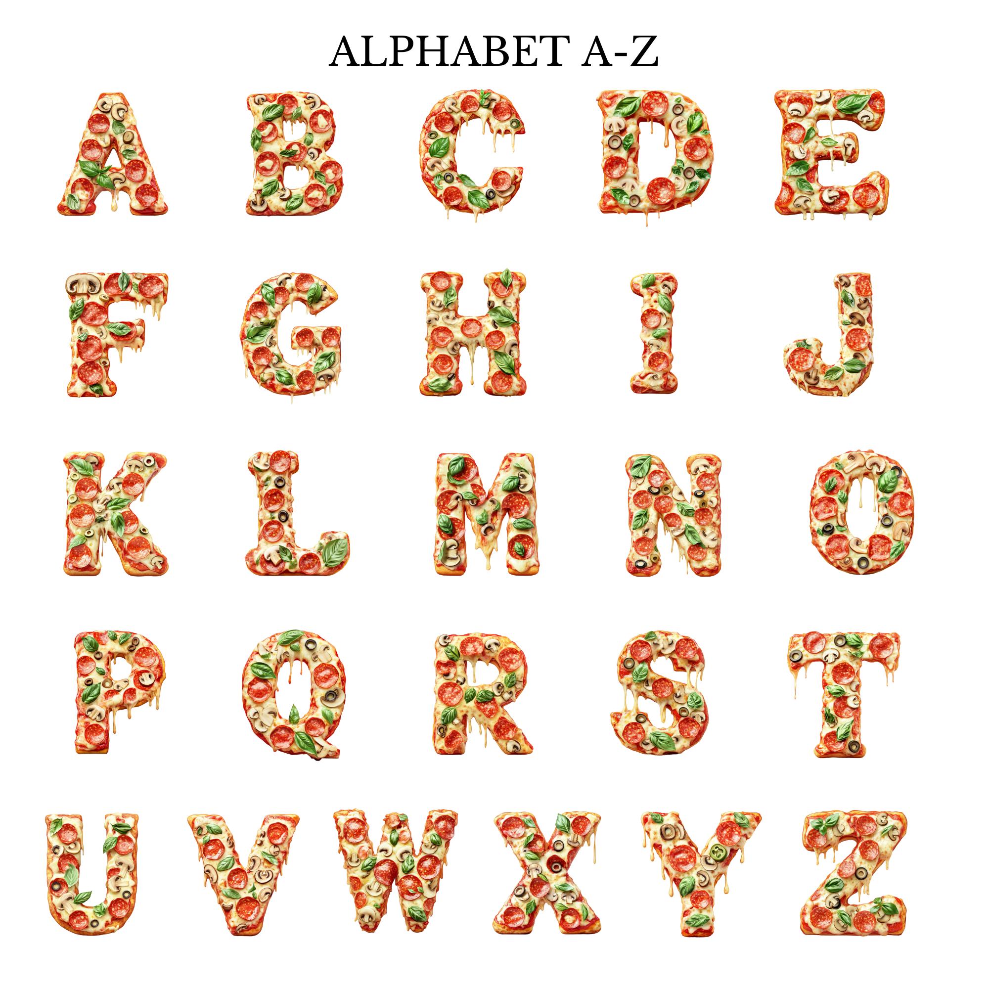 Pizza Alphabet Clipart: A-Z, 1-9 Transparent PNG (digital Download) - Etsy
