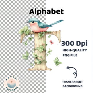 Woodland Bird Alphabet A-Z Numbers 1-9 Clipart | 300 DPI PNG ...