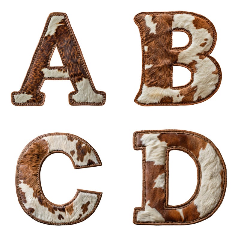 Cowhide Alphabet & Number Clip Art: Fur Texture PNG (digital Download ...