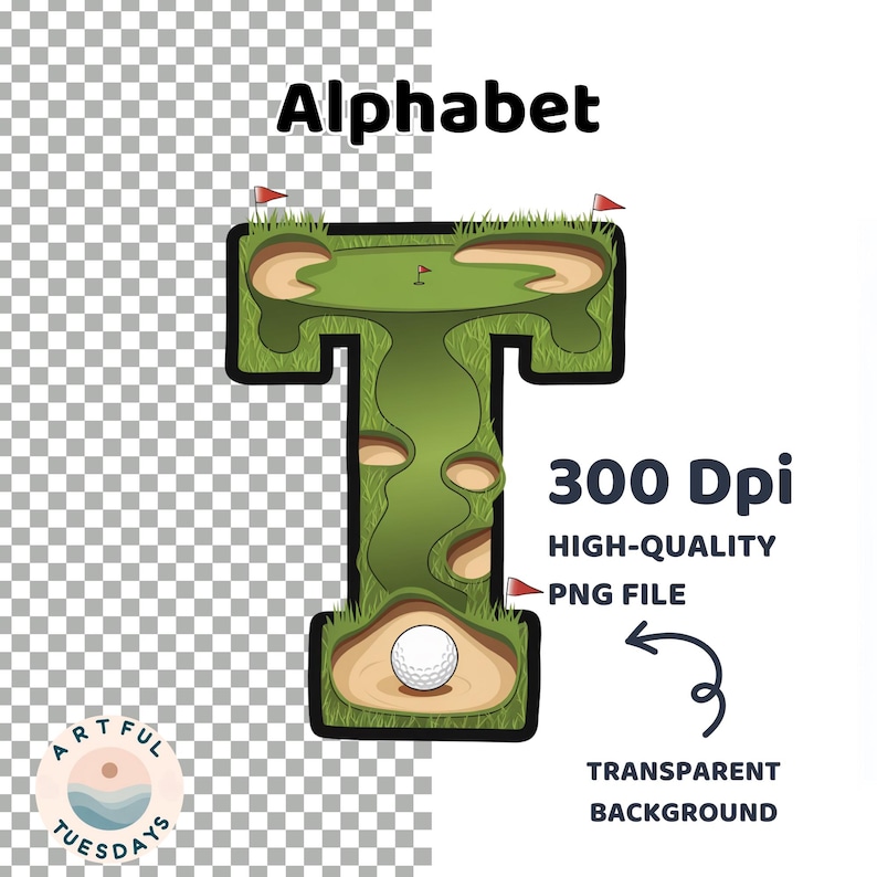 Golf Alphabet A-Z Numbers 1-9 Clip Art - 300 DPI PNG - Fun Golf Course ...