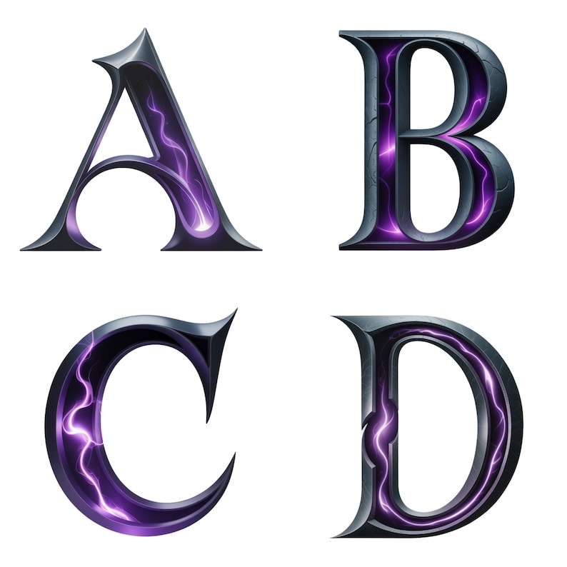 Dark Fantasy Electric Alphabet A-Z 0-9 PNG | Gothic Magic Letters, 300 ...