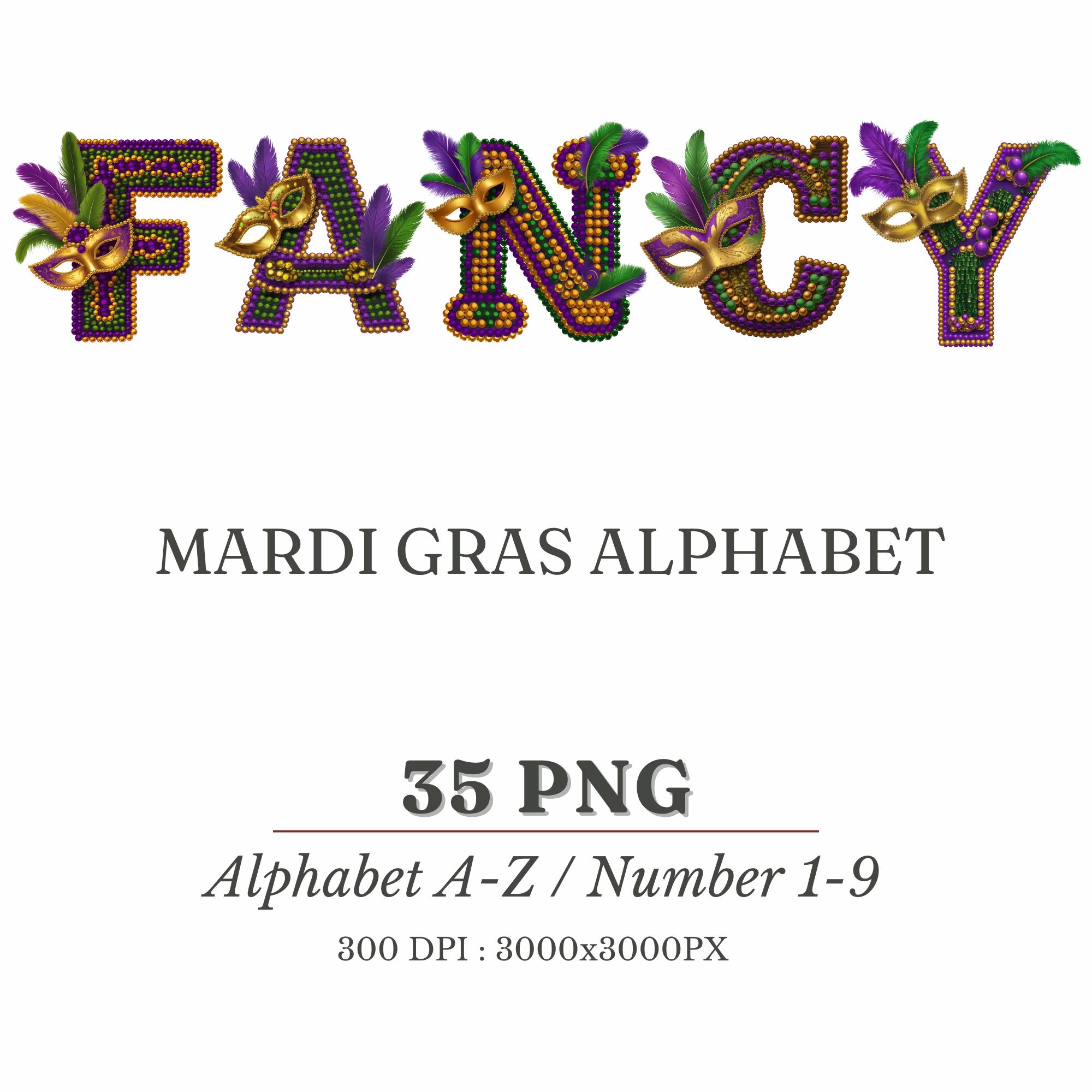 Mardi Gras Alphabet Clipart: Carnival Letters & Numbers (PNG Digital ...