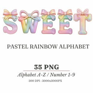 Pastel Rainbow Alphabet A-Z Numbers 1-9 Clipart | 300 DPI PNG | Cute ...