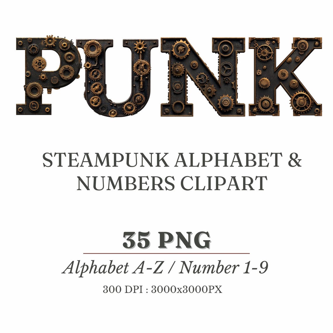 Steampunk Alphabet & Numbers Clip Art A-Z, 0-9 | 300 DPI PNG ...