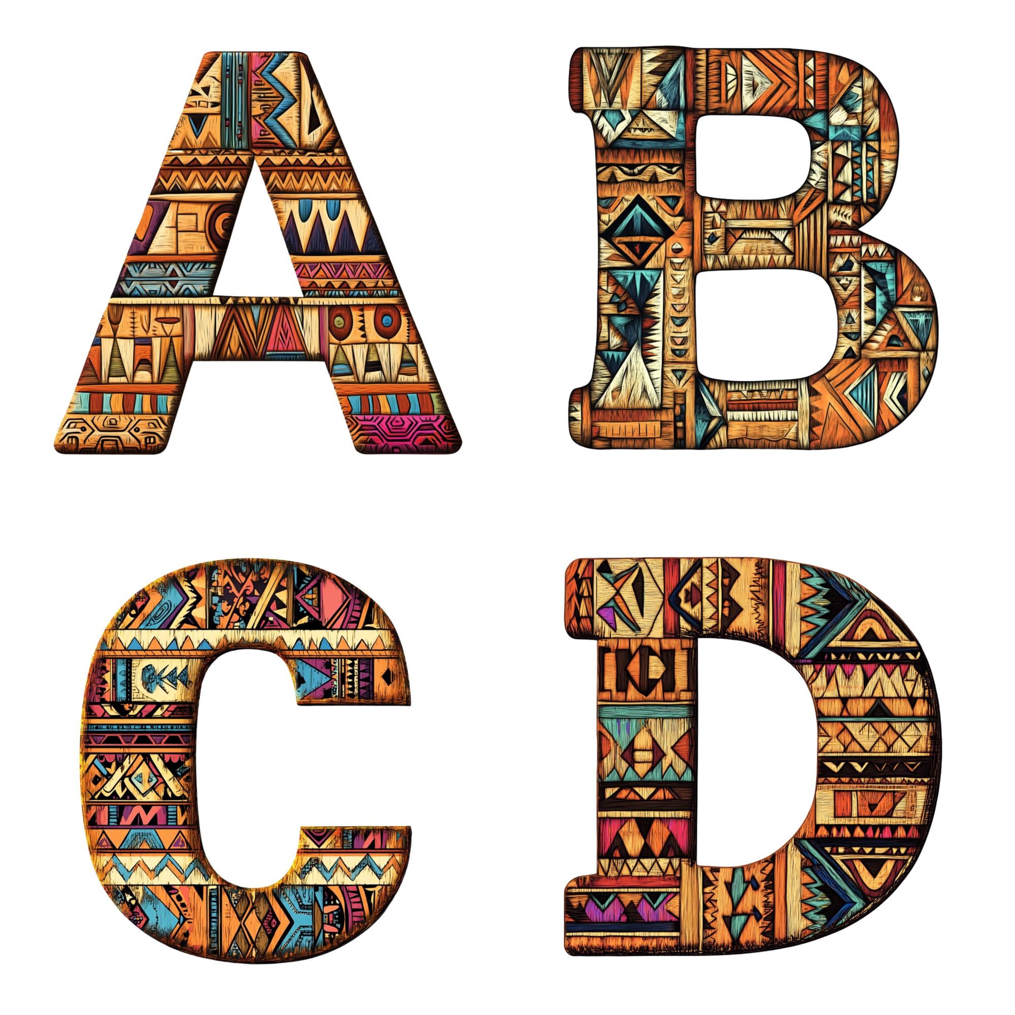 Tribal Alphabet Clipart: Boho Native American Letters & Numbers (PNG ...