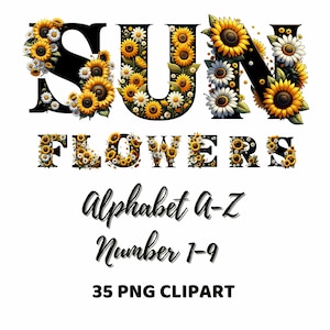Sunflower & Daisy Alphabet and Numbers PNG Set With Commercial License ...