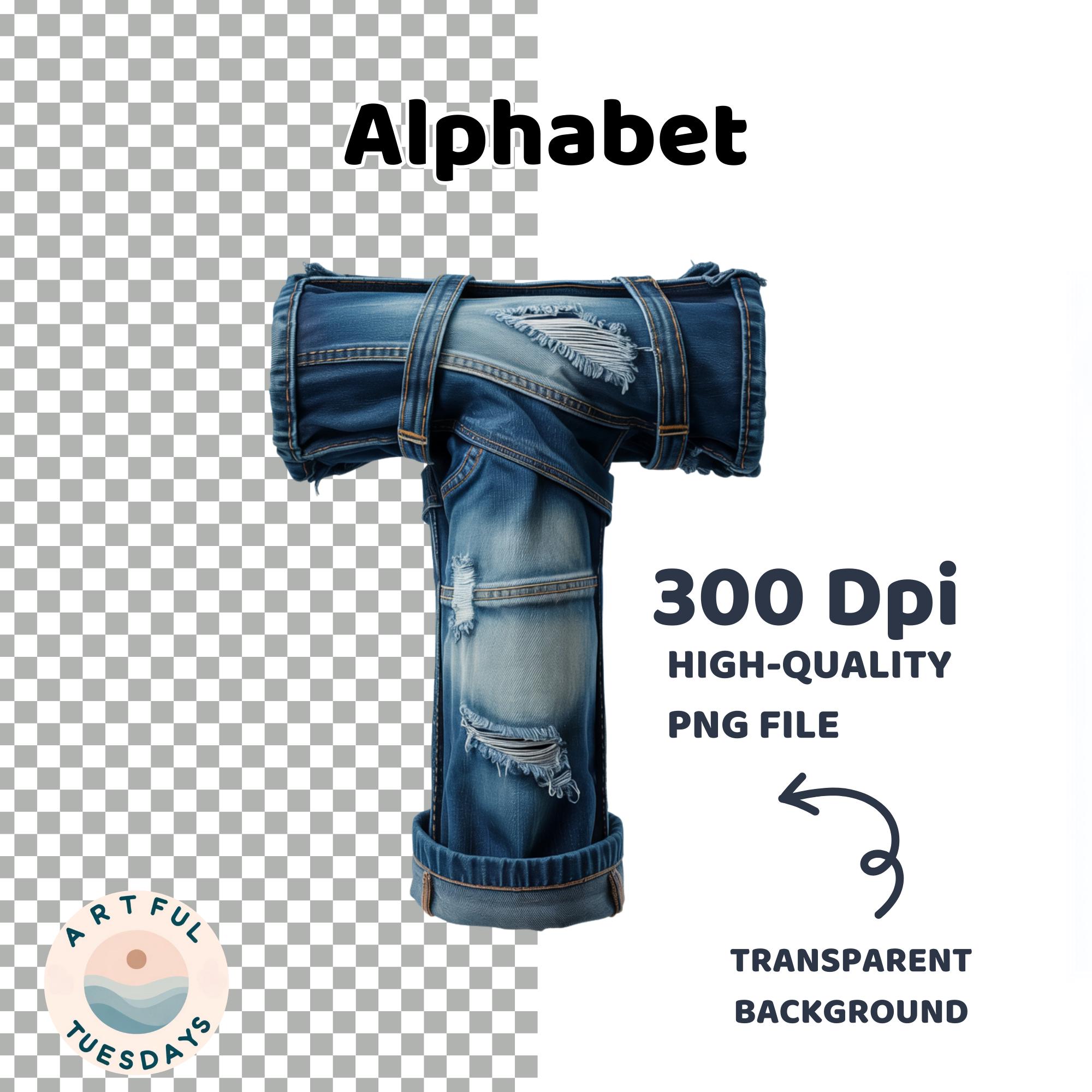 Denim Alphabet Clipart: Blue Jeans Letters A-Z, 1-9 (PNG, Digital ...