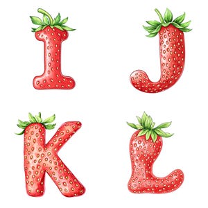 Strawberry Alphabet Clip Art: Fruit Letters, Numbers (PNG Digital ...