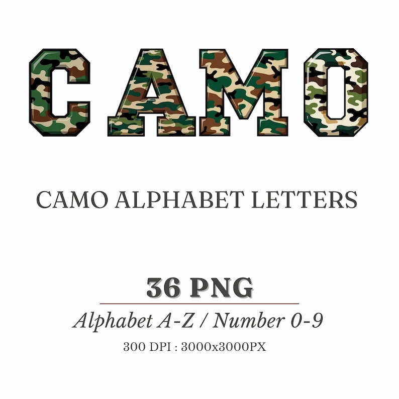 Camo Alphabet Clipart: Military Font PNG (digital Download) - Etsy