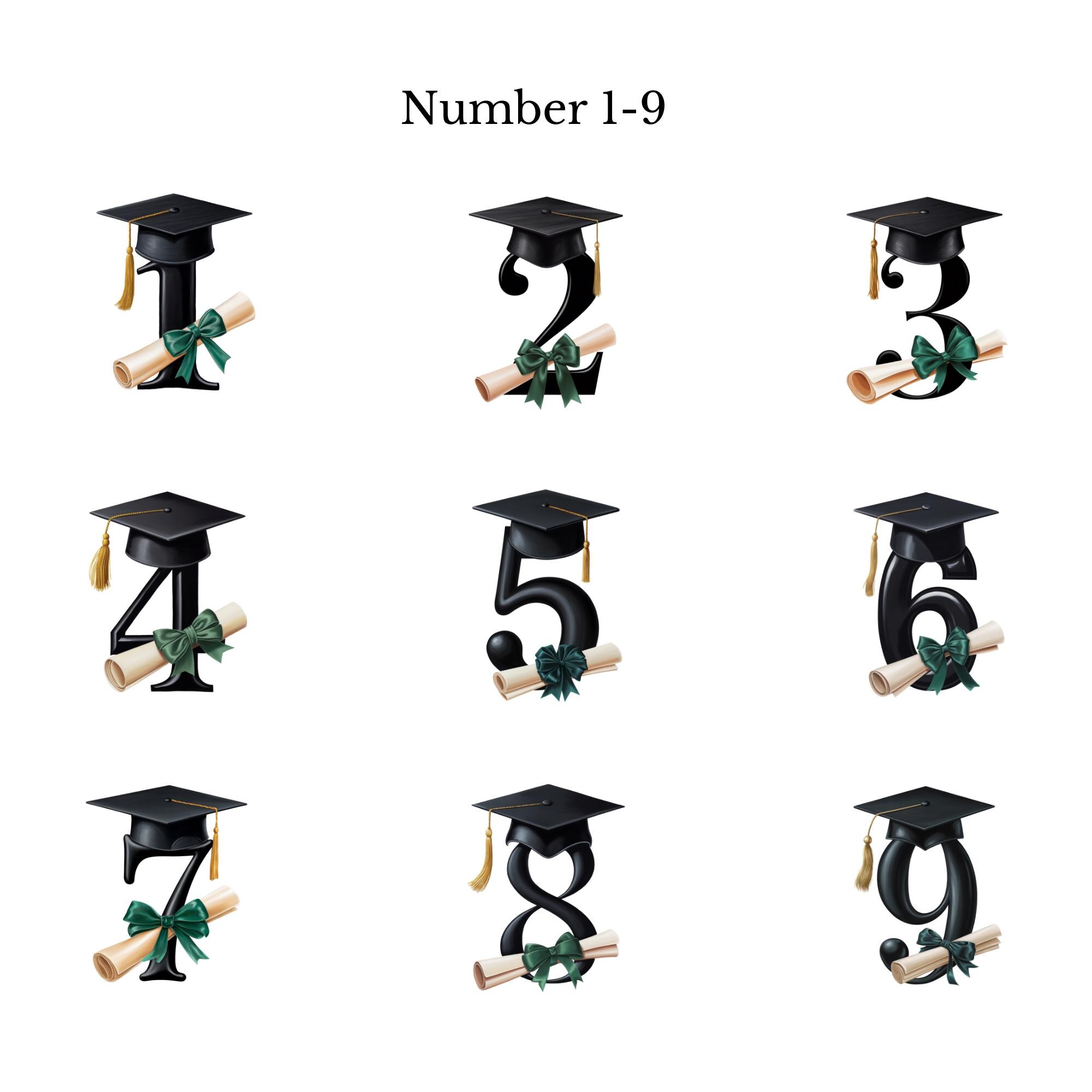 Graduation Alphabet Letters A-Z Number 1-9 | Black Cap & Green Ribbon ...