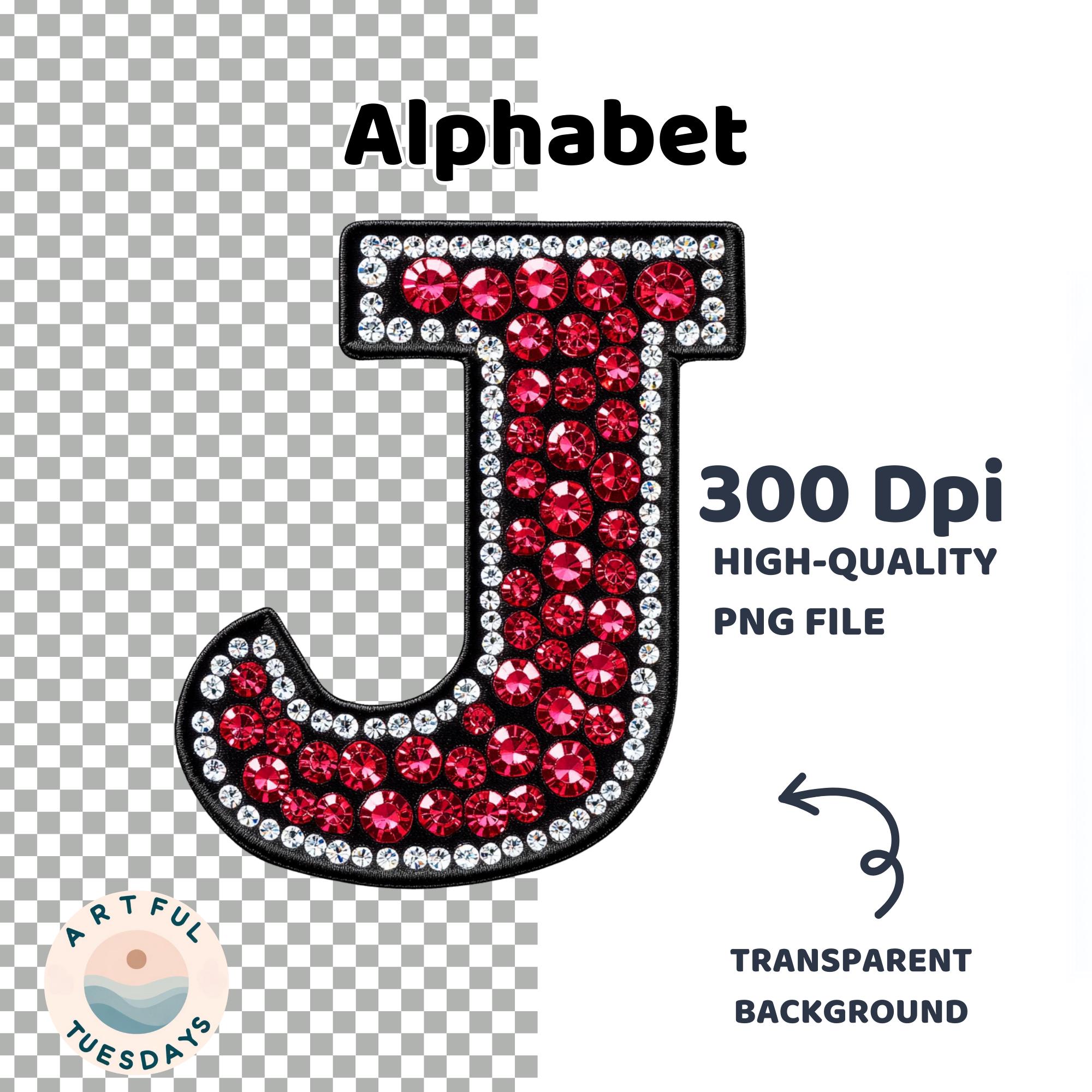Rhinestone Alphabet Clip Art: Red & White Embroidered Letters (digital ...
