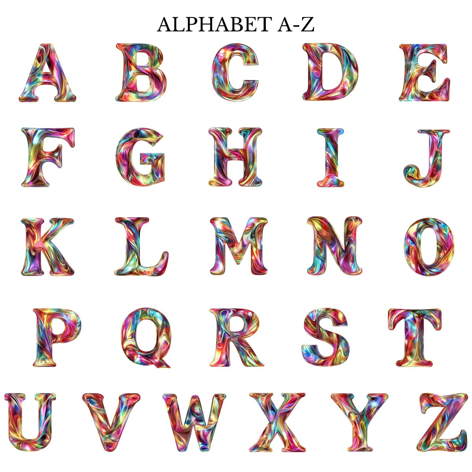 Swirly Rainbow Letter Clipart A-Z 1-9 | Colorful Alphabet PNG | 300 DPI ...