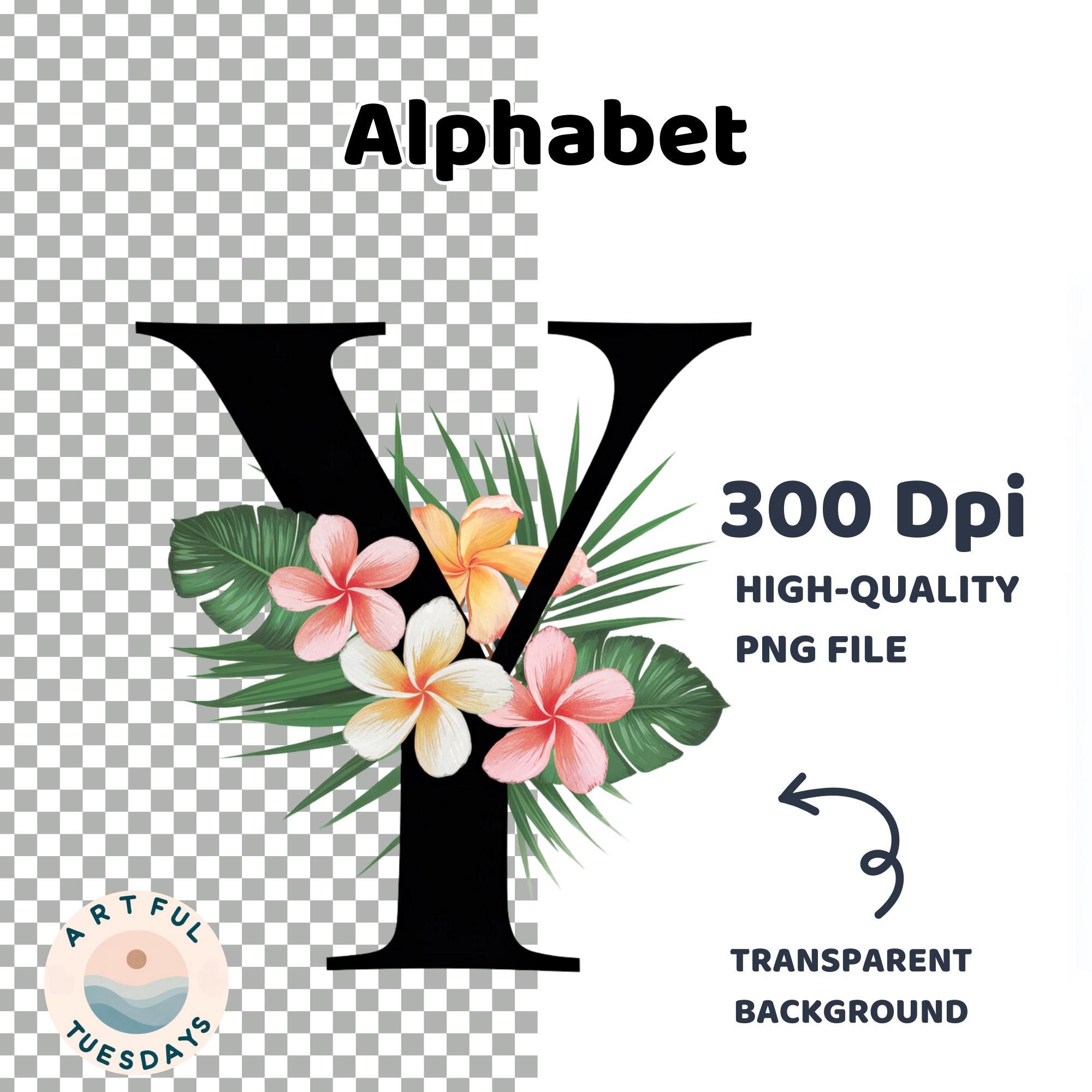 Tropical Floral Alphabet Clipart: Plumeria & Palm Letters (PNG, 300 DPI ...
