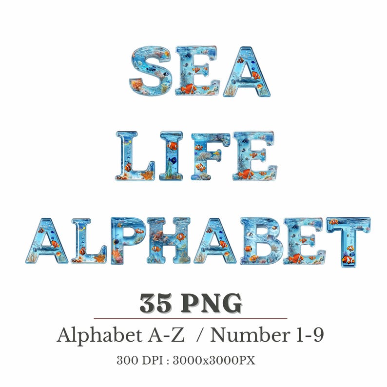 Sea Life Alphabet Clip Art: Ocean Animal Pngs (digital Download) - Etsy