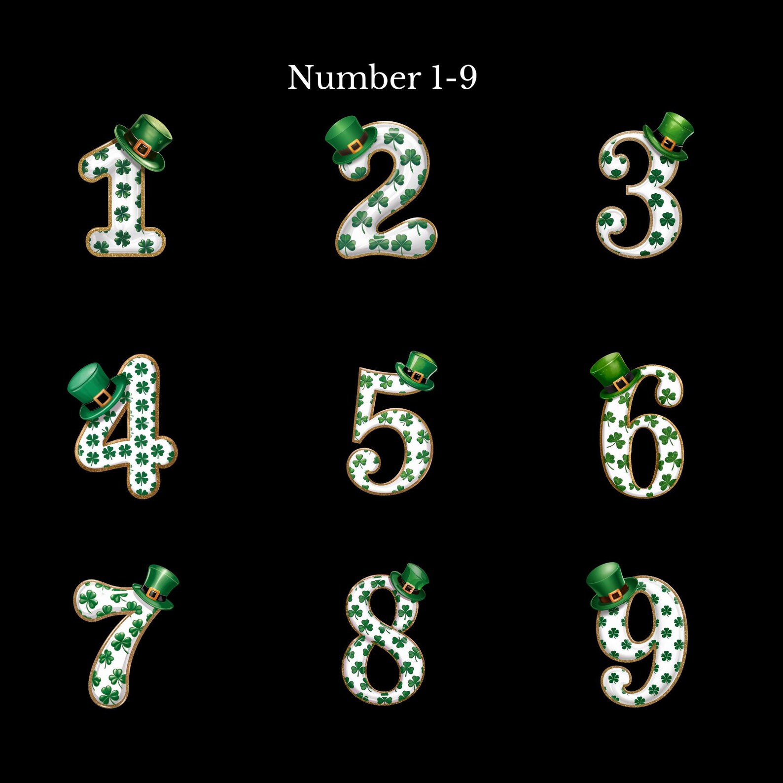 St. Patrick's Day Alphabet Clipart A-Z, Numbers 1-9, 300 DPI PNG ...