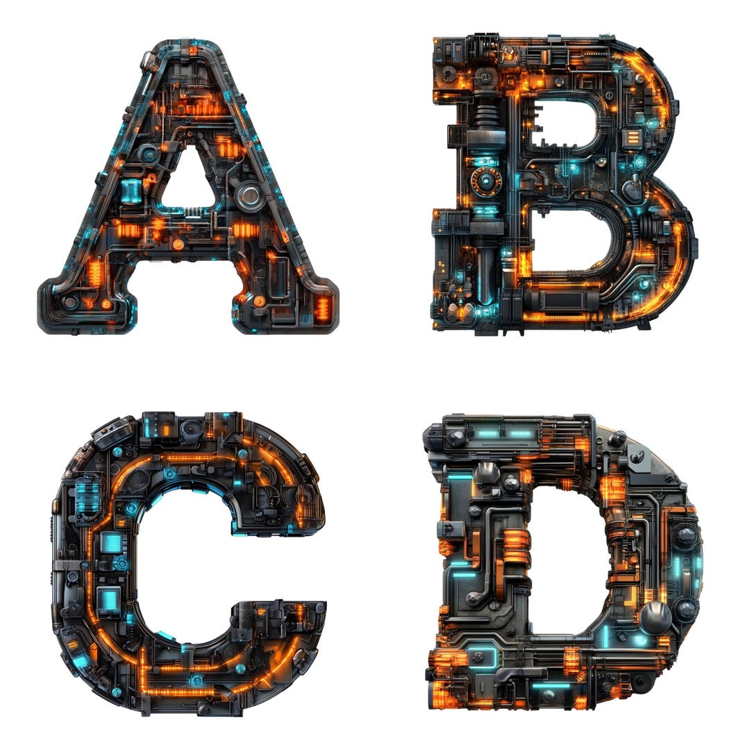 Industrial Alphabet PNG: High-tech Machine Letters & Numbers (digital ...