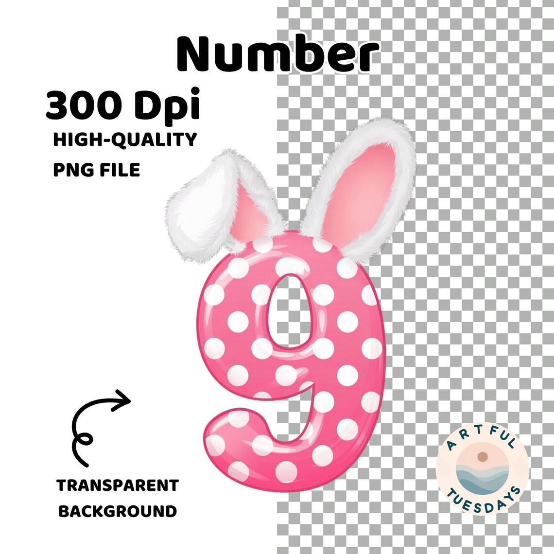 Bunny Ear Alphabet Clipart: Polka Dot Easter Letters & Numbers (PNG ...
