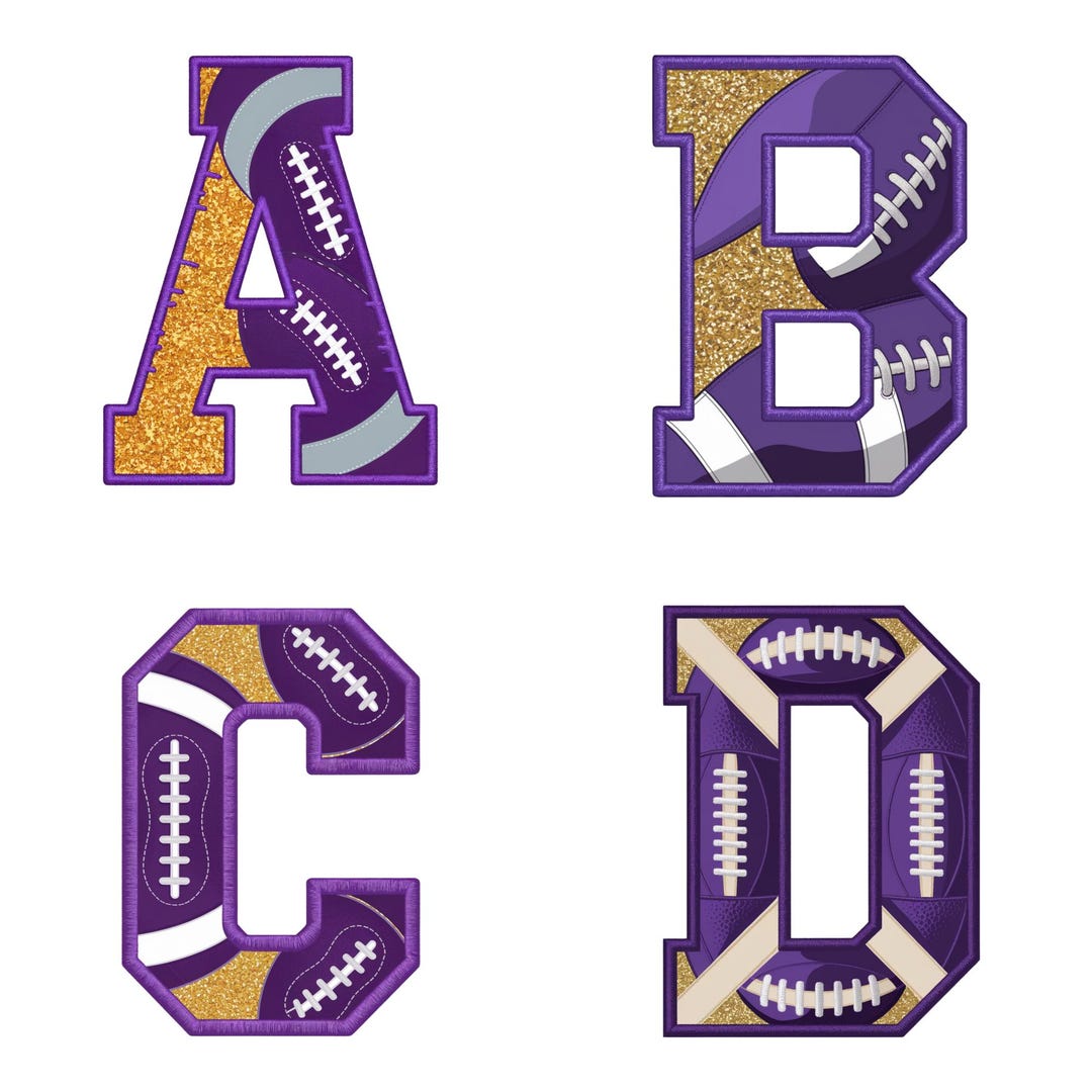 Purple Football Alphabet Letters A-Z & Numbers 0-9 Clip Art | 300 DPI ...