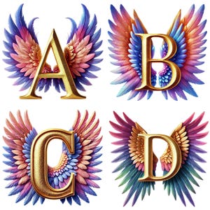 Golden Winged Alphabet Letters & Numbers Clipart, A-Z 1-9, 300 DPI PNG ...