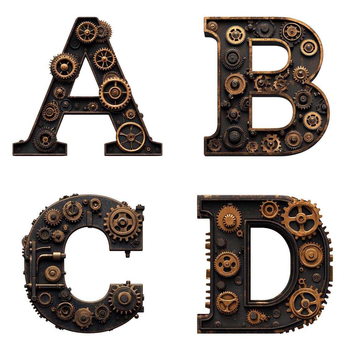 Steampunk Alphabet & Numbers Clip Art A-Z, 0-9 | 300 DPI PNG ...