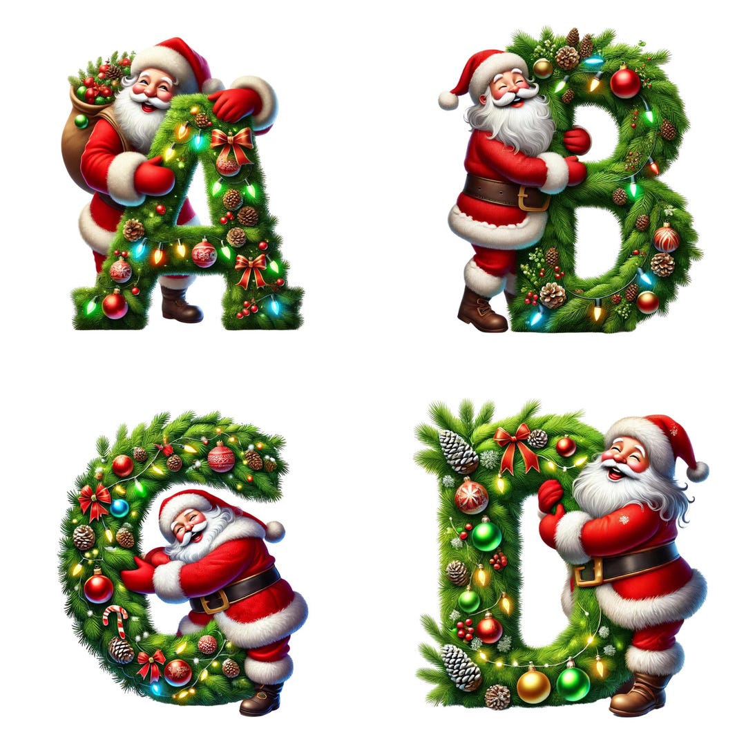 Christmas Alphabet Clipart: Santa Letters & Numbers (PNG Digital ...