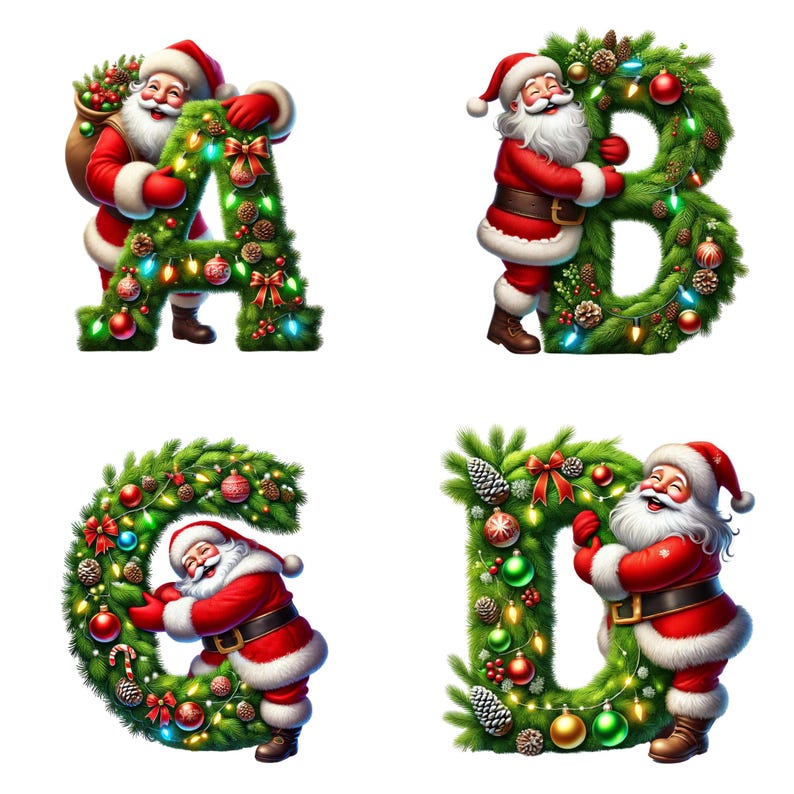 Christmas Alphabet Letters A-Z Numbers 0-9 Clipart | Santa Letters ...