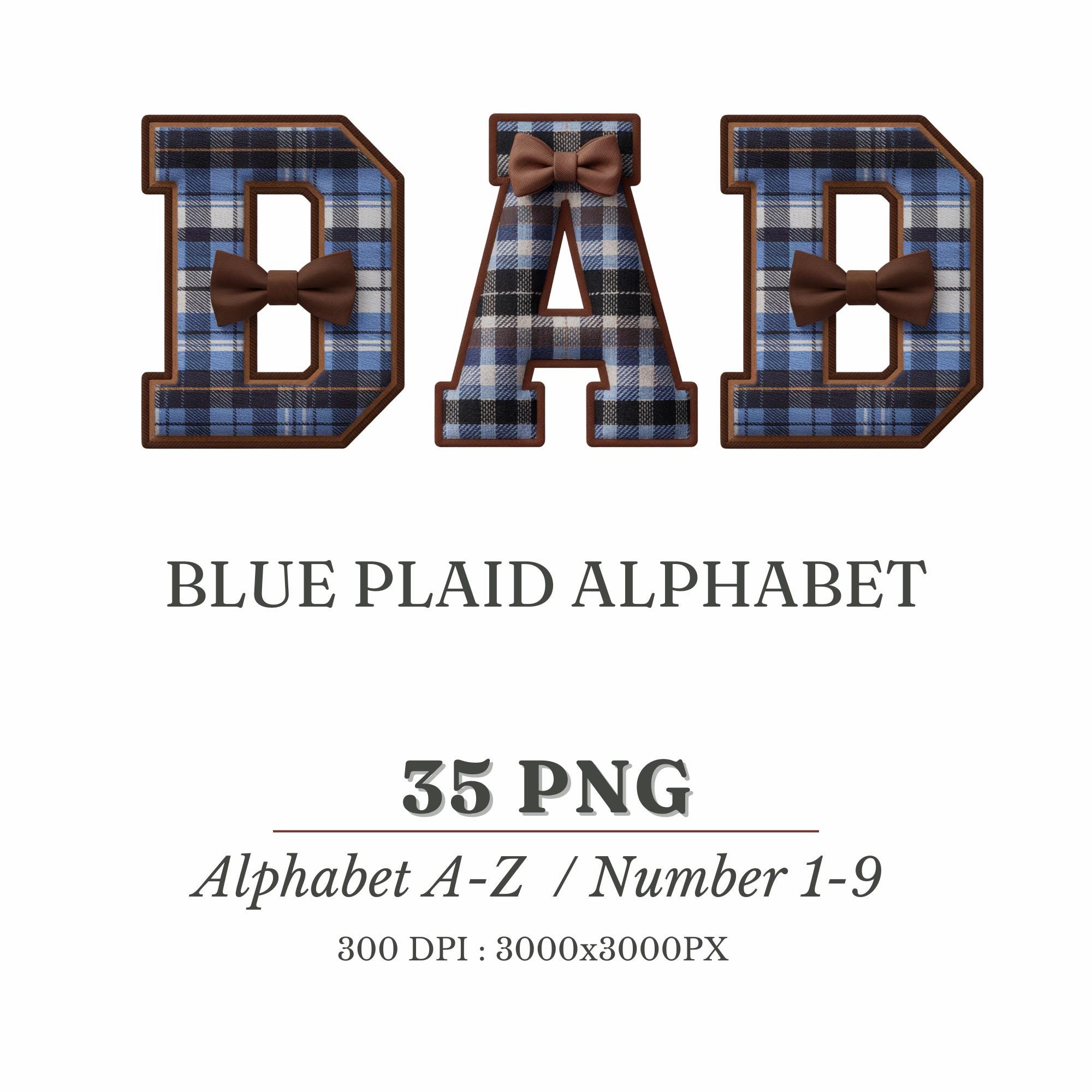 Blue Plaid Alphabet Clipart A-Z, Numbers 1-9, Father's Day Letters ...