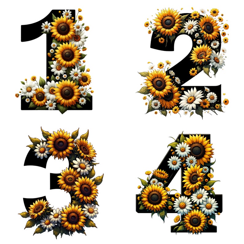 Sunflower & Daisy Alphabet and Numbers PNG Set With Commercial License ...