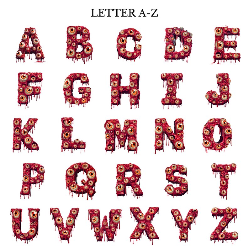 Creepy Eyeball Alphabet Clipart: Horror Font, Monster Letters (PNG ...