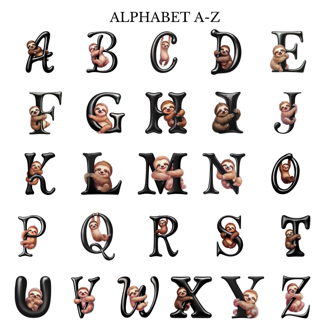 Sloth Alphabet PNG: Jungle Animal Font, Nursery Art (digital Download ...