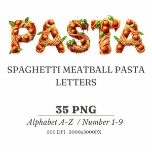 Spaghetti Meatball Alphabet Clipart: A-Z, 1-9 PNG (digital Download) - Etsy