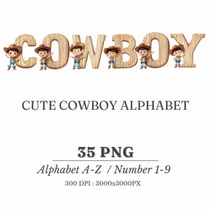 Cute Cowboy Alphabet Clipart, Western Wood Letters PNG, A-Z Numbers 1-9 ...