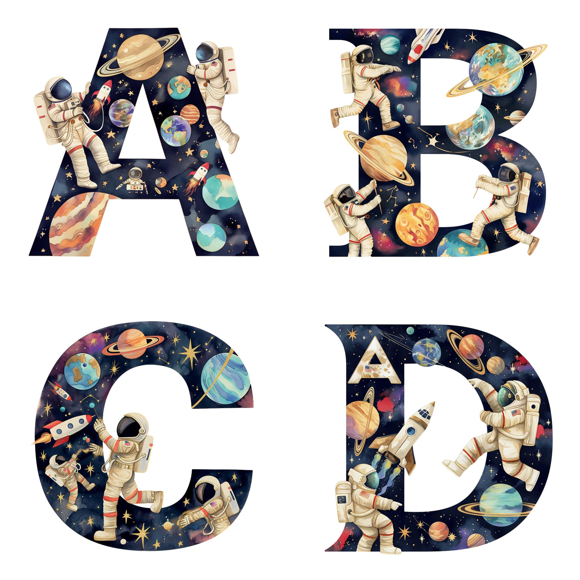 Space Alphabet Clipart A-Z, Numbers 0-9, Astronaut, Planets & Stars ...