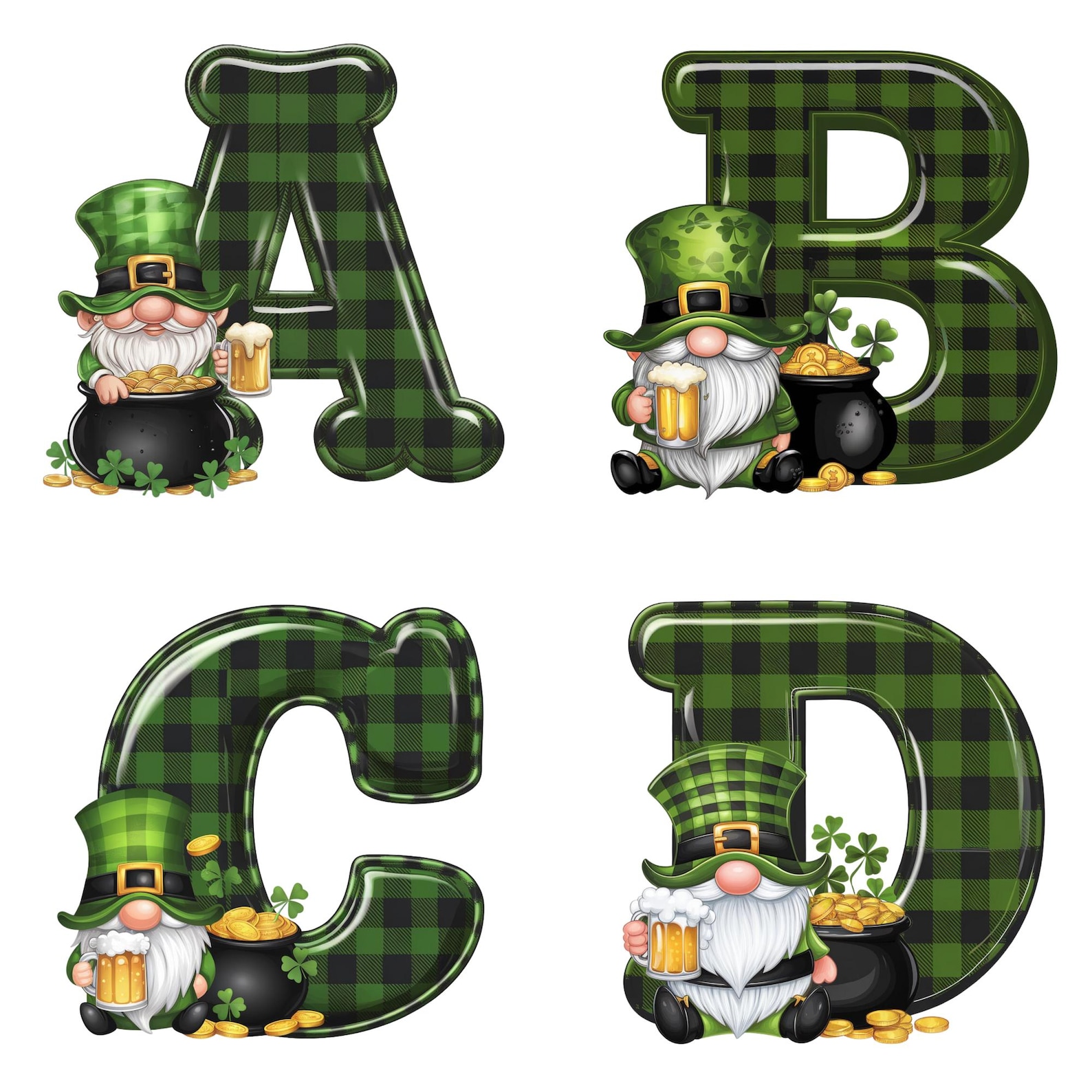 St. Patrick's Day Alphabet & Numbers Clipart - Green Plaid Gnome ...