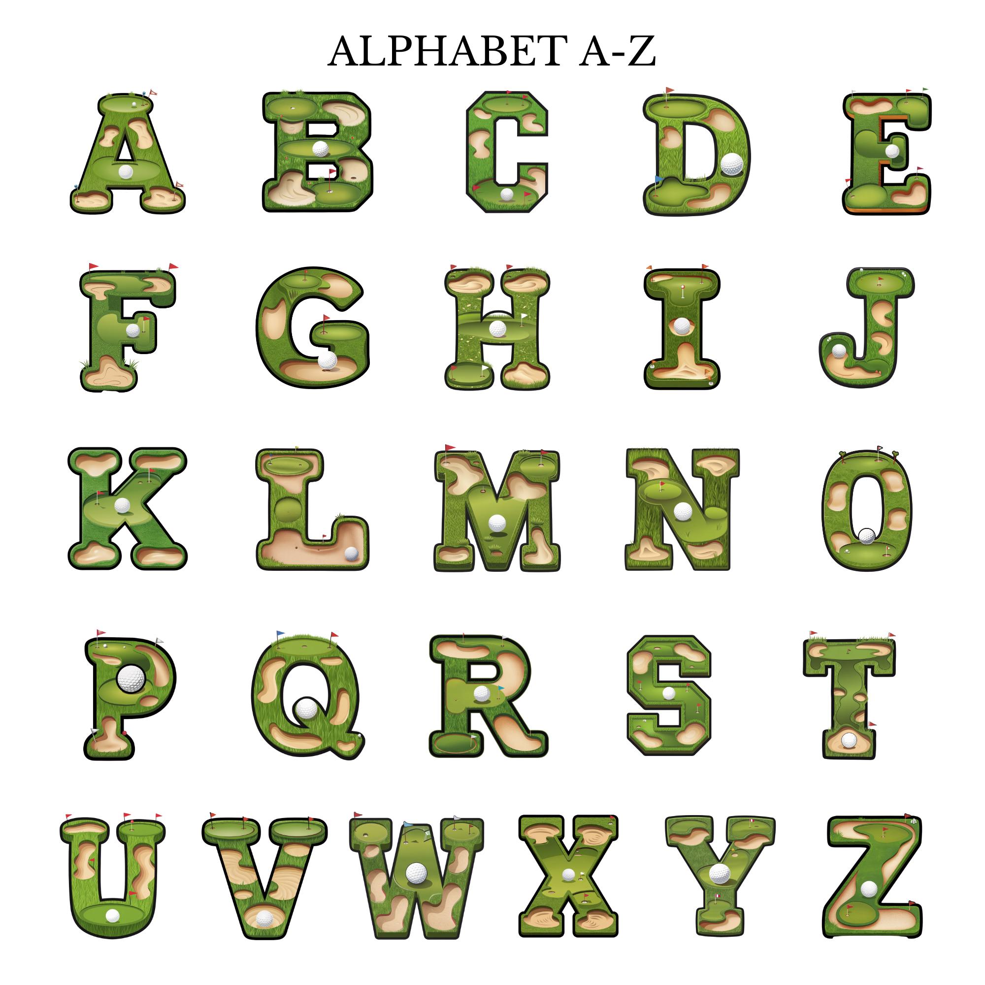 Golf Alphabet Clip Art: A-Z Numbers, Fun Course Design (PNG Digital ...