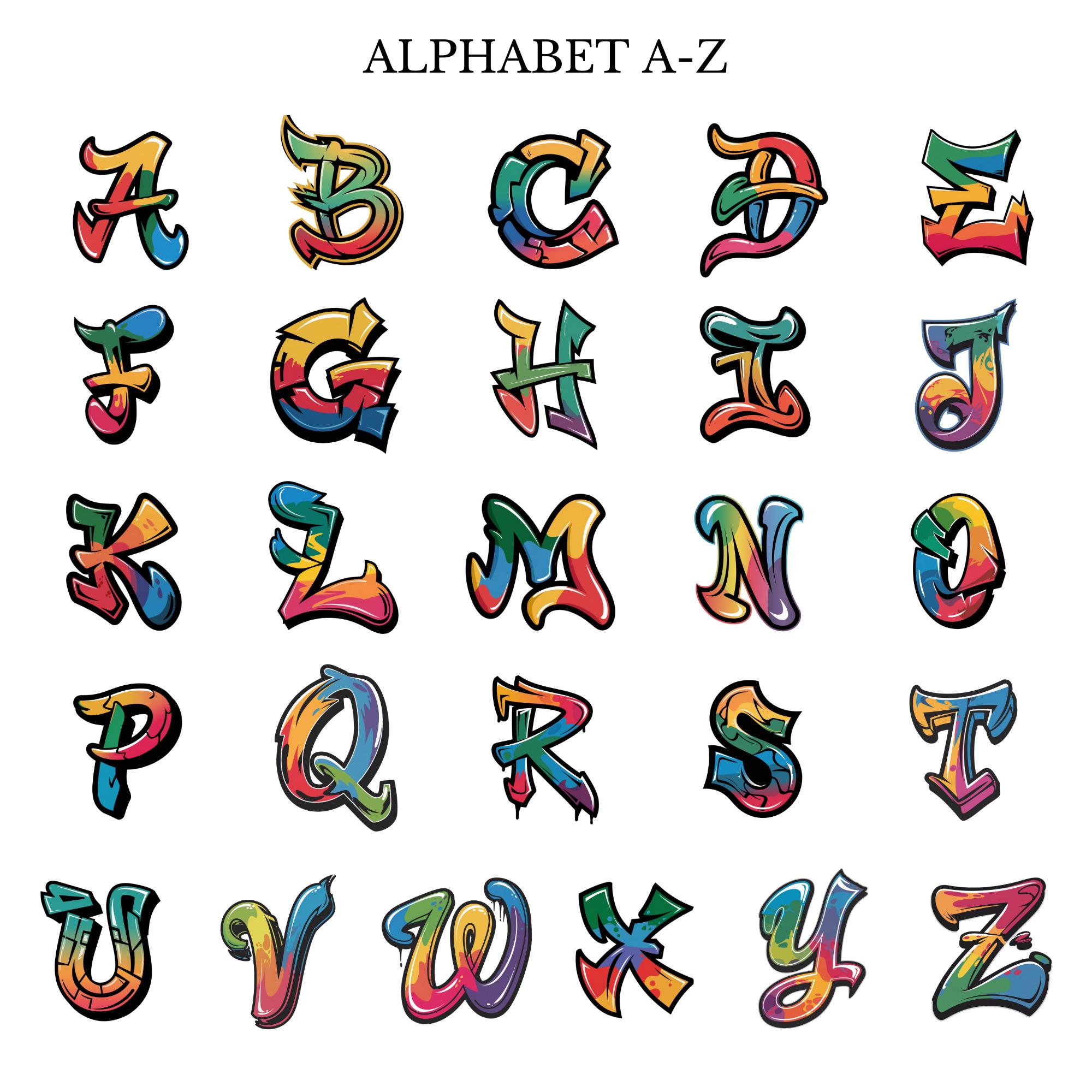 Colorful Graffiti Alphabet A-Z & Numbers 1-9 Clipart, Urban Dripping ...