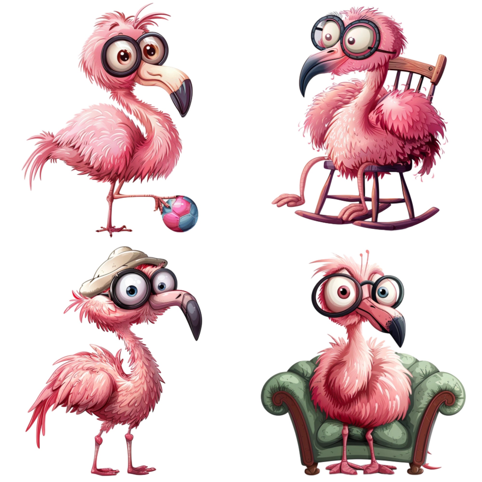 Funny Flamingo Clipart - Cartoon Flamingo PNG, Digital Download ...