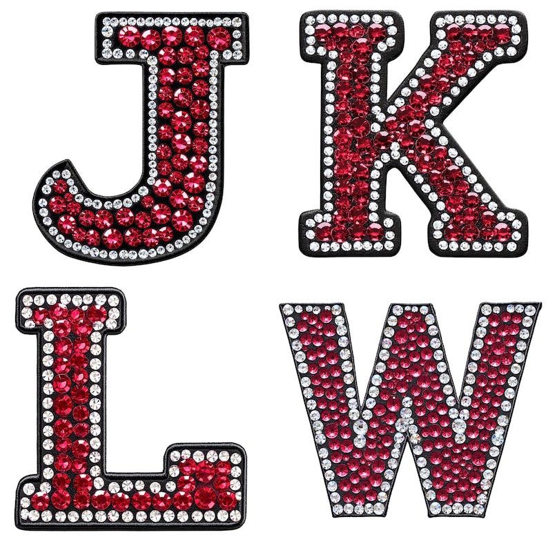 Rhinestone Alphabet Clip Art: Red & White Embroidered Letters (digital ...
