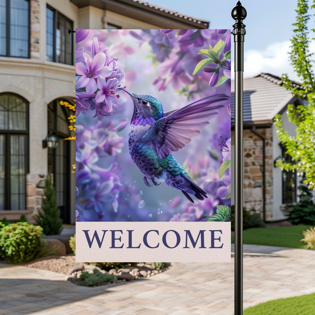 Welcome Hummingbird Garden Flag - Spring Flowers Design, Flying ...