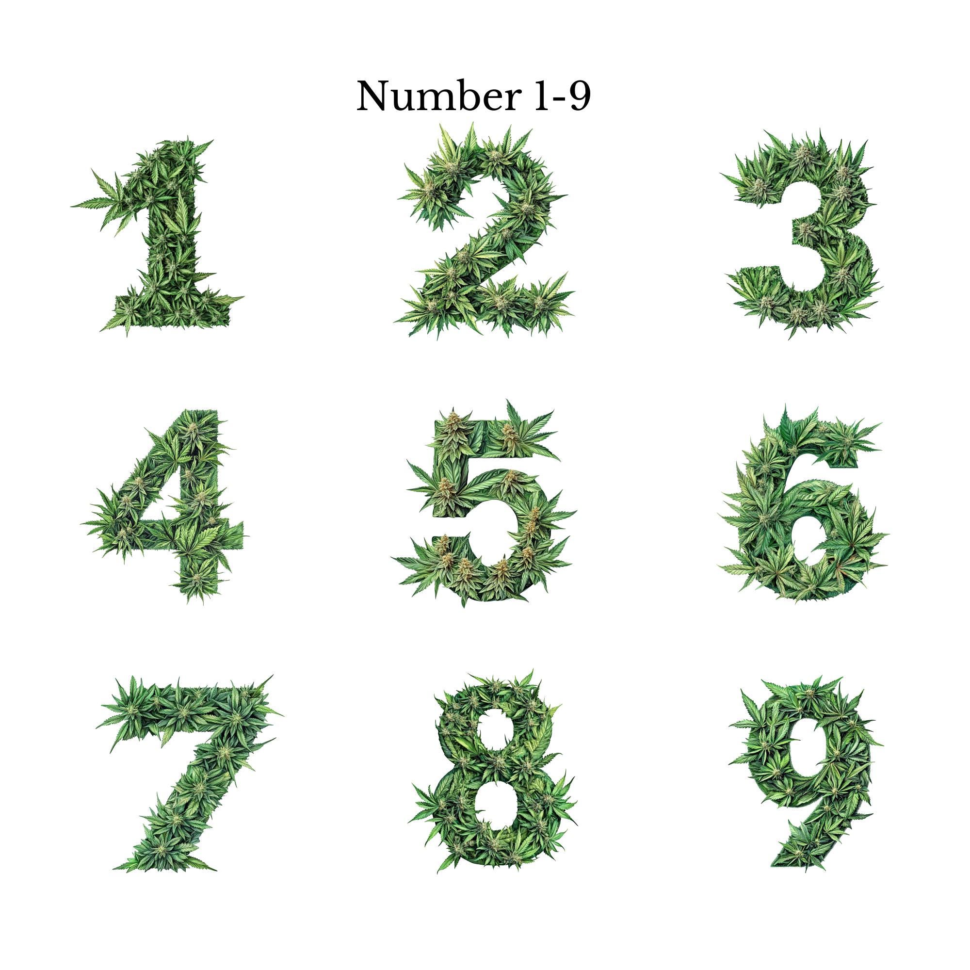 Marijuana Leaf Alphabet A-Z & Numbers 1-9 Clip Art, Cannabis Leaves ...