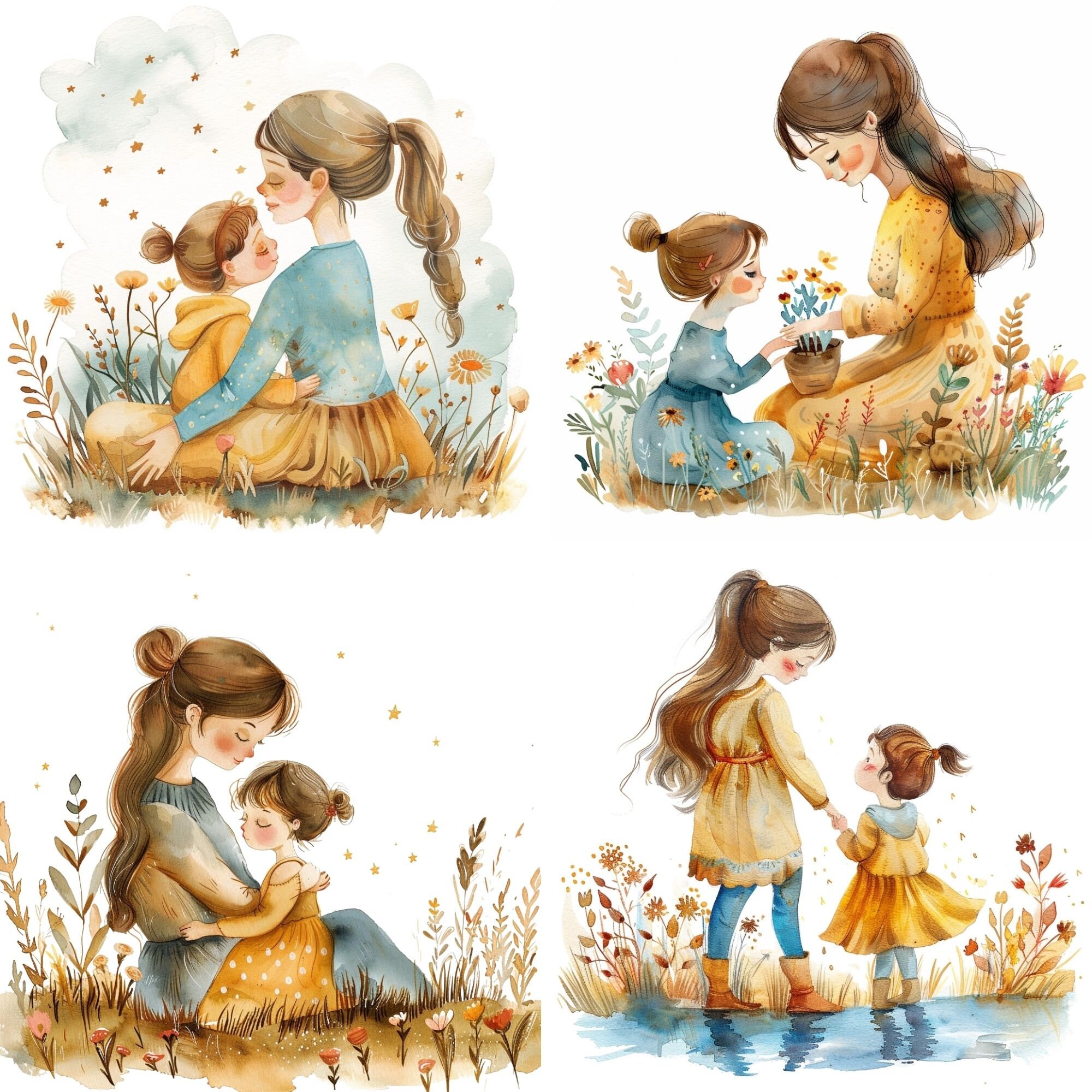 Watercolor Mother & Child Clipart: Hand-painted Bonding Moments ...