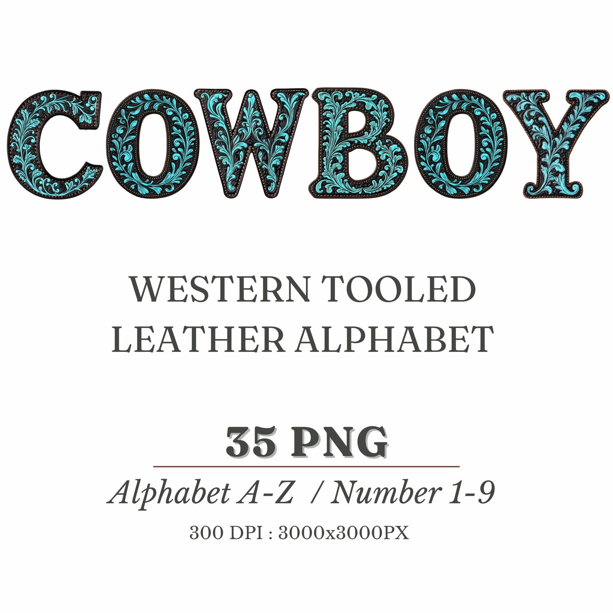Western Tooled Leather Alphabet Clipart: Cowboy Floral Letters (PNG ...