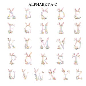 Easter Bunny Alphabet Clipart A-Z & Numbers 1-9, Pastel Watercolor ...