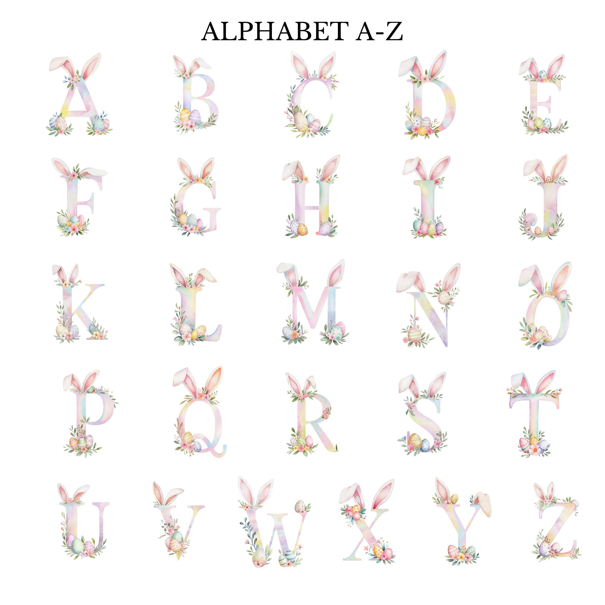 Easter Bunny Alphabet Clipart: Pastel Watercolor Letters (digital ...