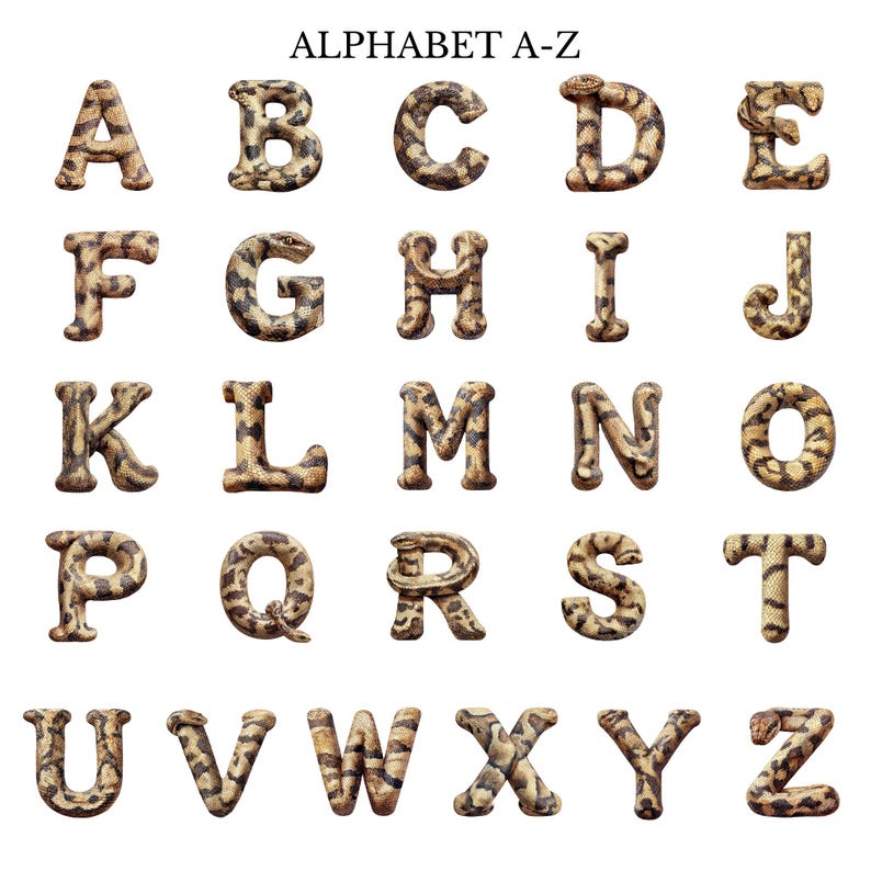 Snake Skin Alphabet Letters A-Z & Numbers 1-9 Clip Art – 300 DPI PNG ...